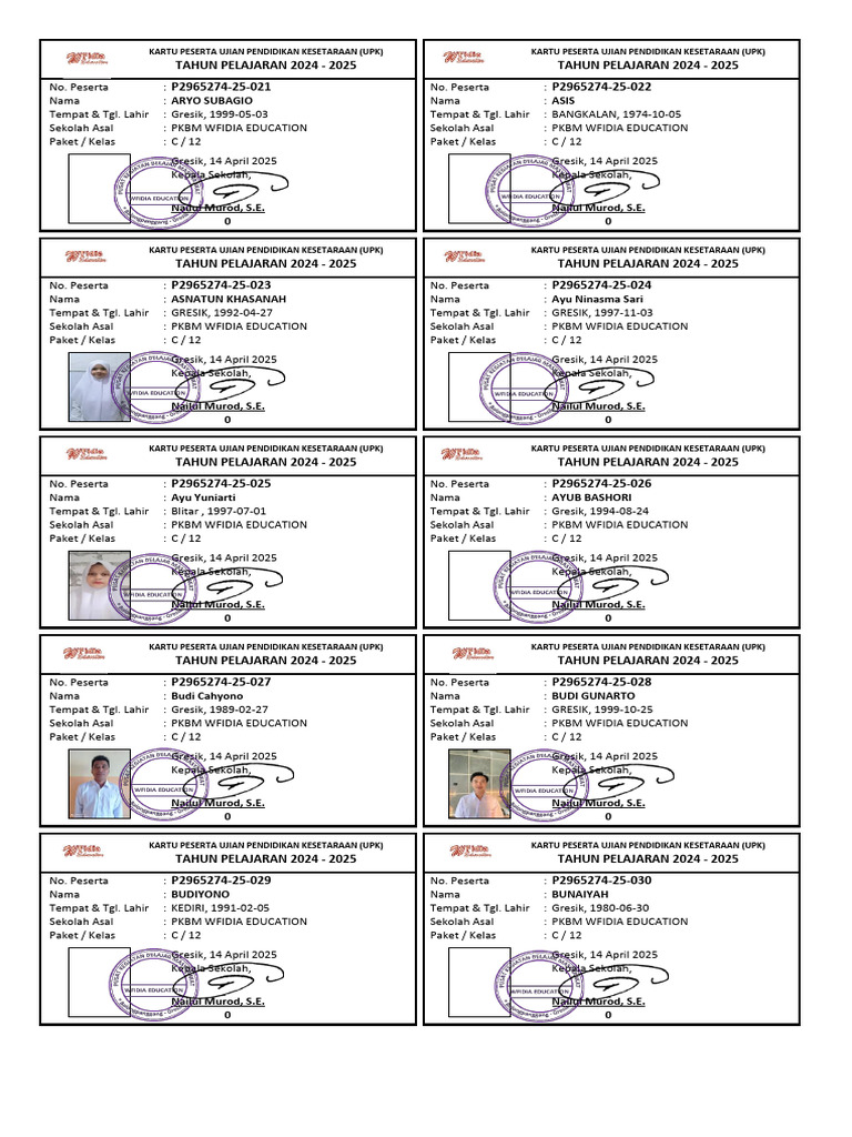 KARTU PESERTA UPK 3 | PDF