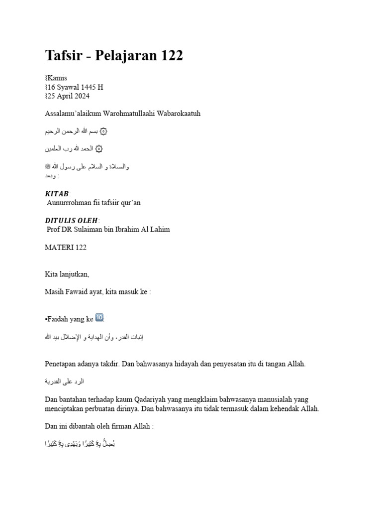 Al Fawaid - Materi Kamis - tahun ajar ke-4 (1) | PDF