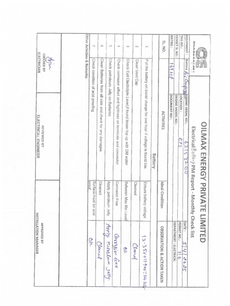 Battery Checklist | PDF