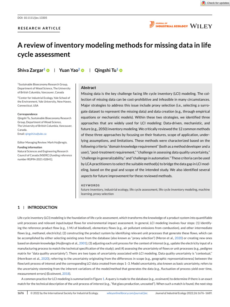 J of Industrial Ecology - 2022 - Zargar - A review of inventory modeling methods for missing ...