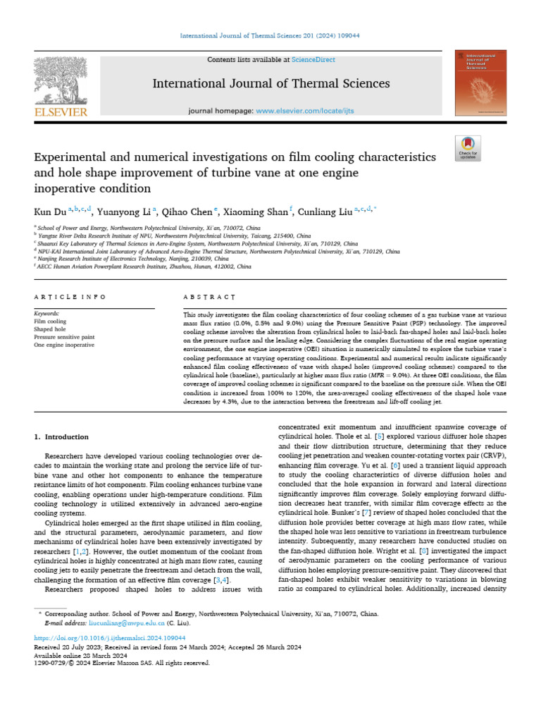 International Journal of Thermal Sciences: Kun Du, Yuanyong Li, Qihao ...
