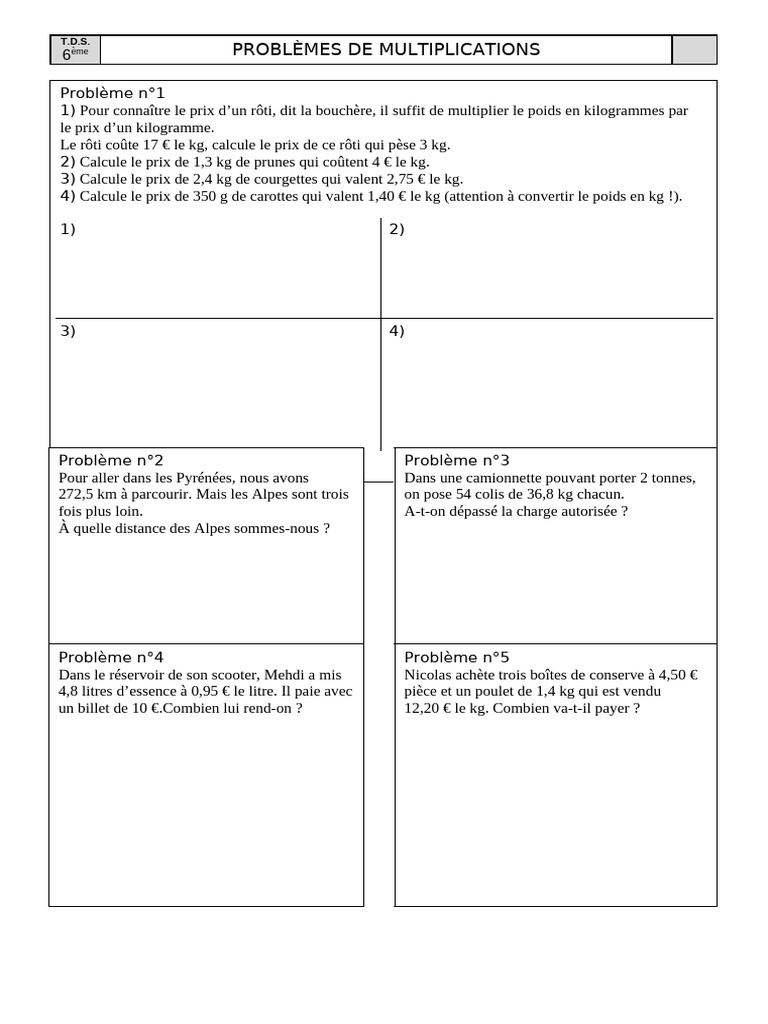 6eme_fiches_tds_operations_problemes_de_multiplications | PDF