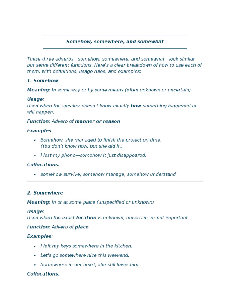 Somehow, Somewhere & Somewhat | PDF