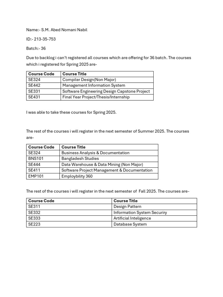 Registered Courses & Remaining Courses | PDF
