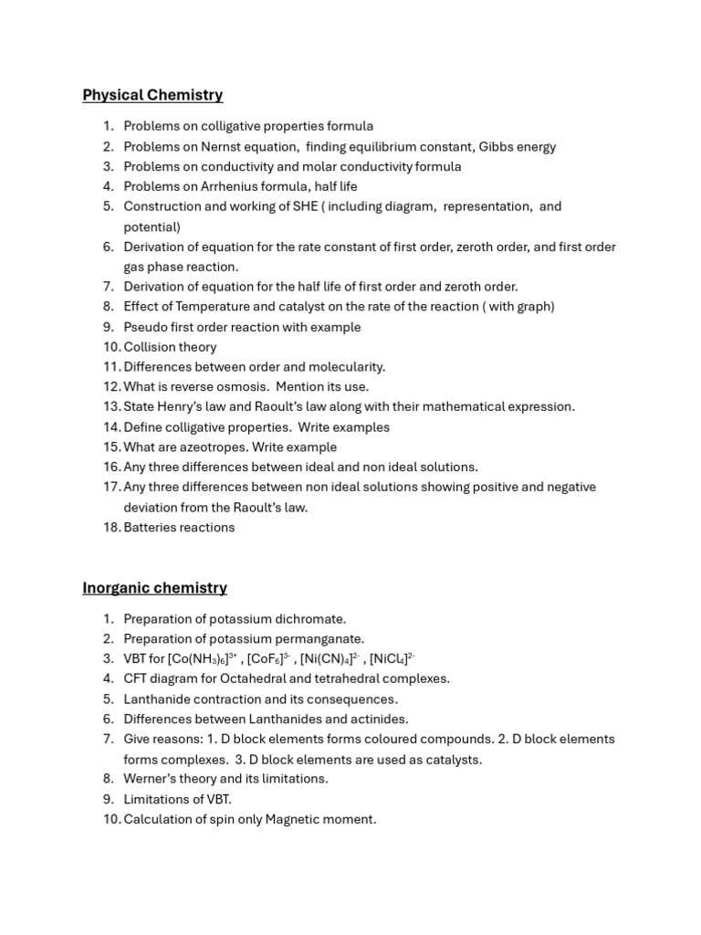 Questions For 2nd Puc Remedial Classes | PDF | Chemical Reactions ...