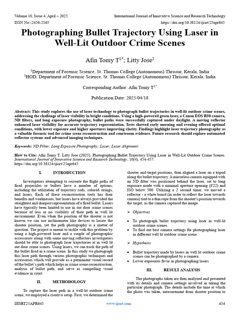 Photographing Bullet Trajectory Using Laser in Well-Lit Outdoor Crime ...