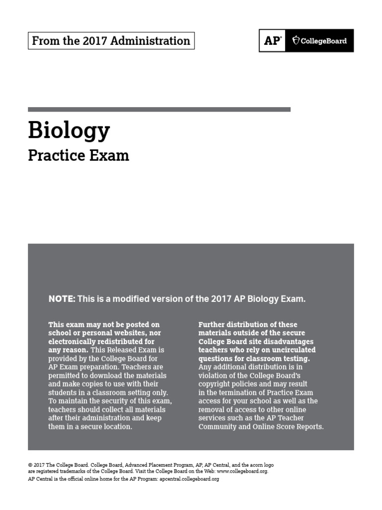 15. AP Bio~ AP Exam 2017 | PDF | Multiple Choice | Advanced Placement