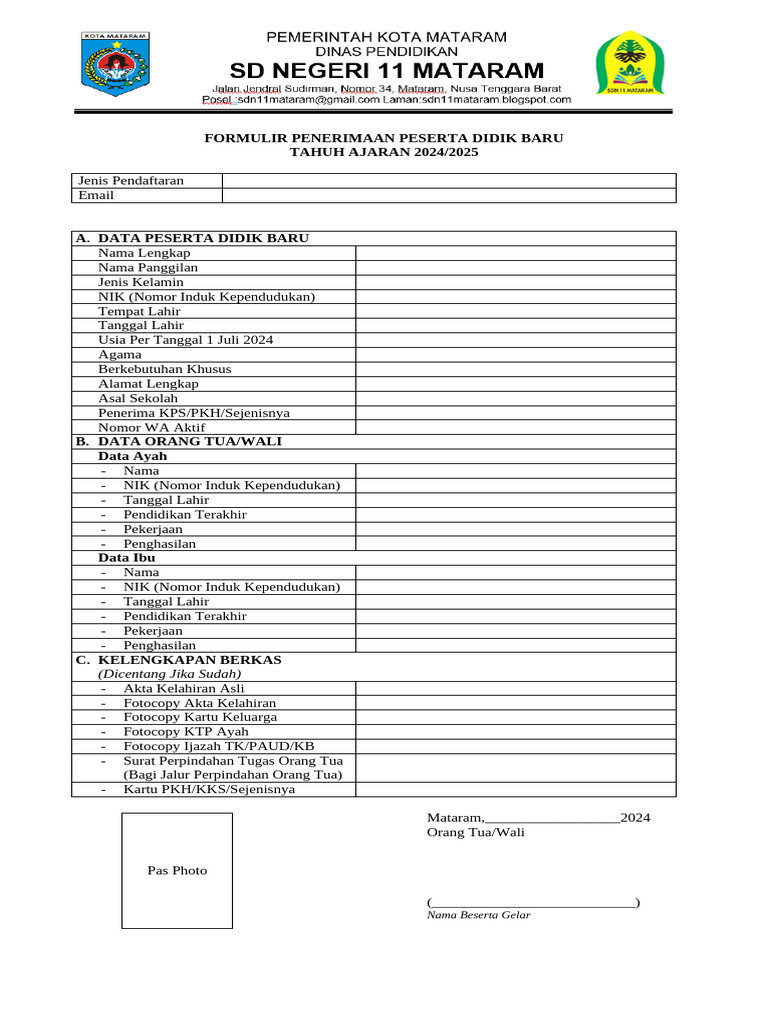 Formulir Penerimaan Peserta Didik Baru | PDF
