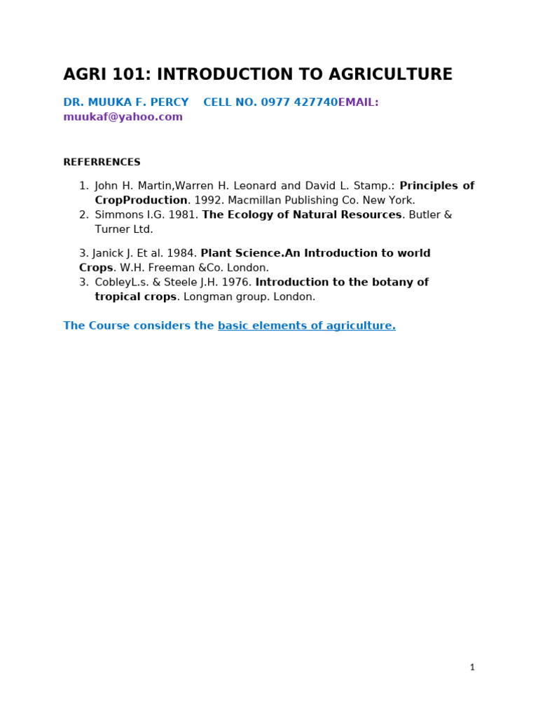 Agri 101 Introduction To Agriculture-Module | PDF | Leaf | Root