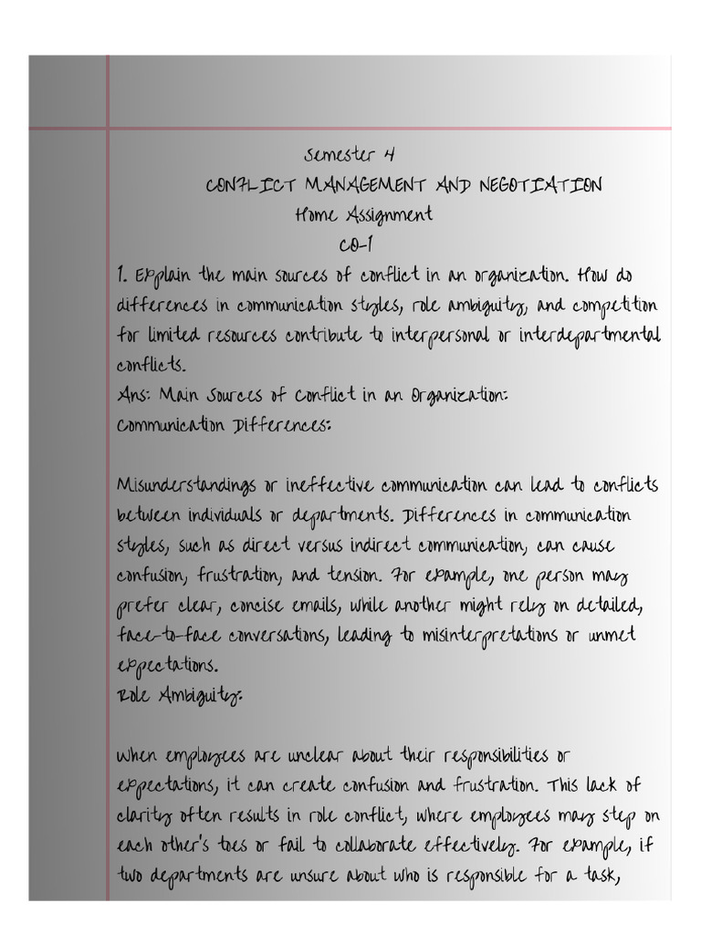 CONFLICT MANAGEMENT AND NEGOTIATION Assignment | PDF
