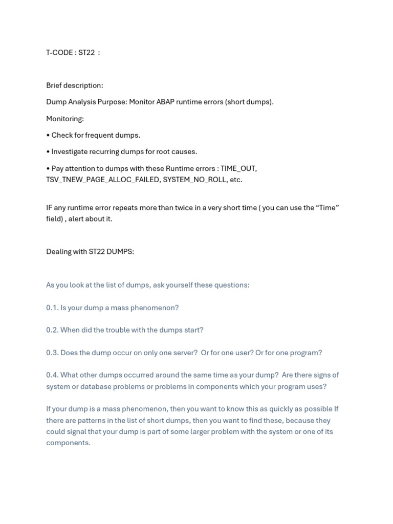 ST22 - Dump Analysis Purpose Monitor | PDF