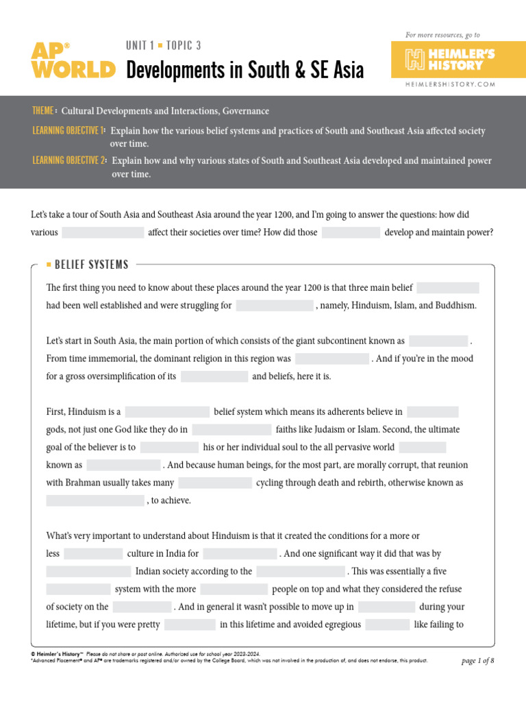 AP World Unit 1 Topic 3 Noteguide | PDF | Southeast Asia | Bhakti