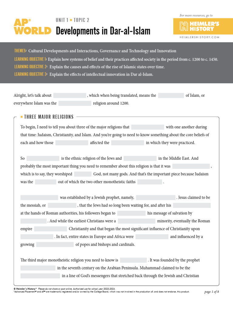 AP World Unit 1 Topic 2 Noteguide | PDF | Prophets And Messengers In Islam | Caliphate