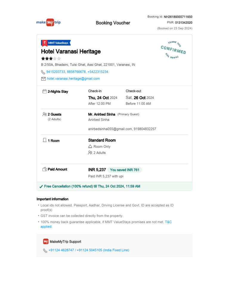 Booking Confirmation Voucher | PDF