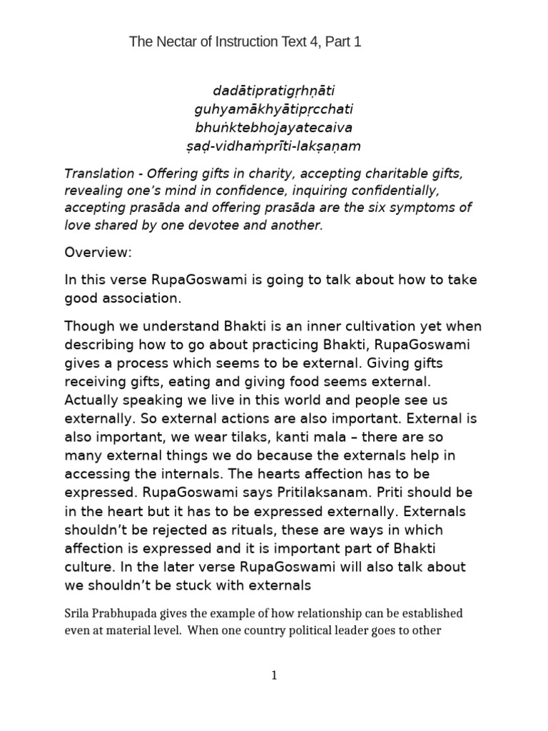 Bhakti Shastri (032) - The Nectar of Instruction Text 4, Part 1 | PDF | Krishna | Hinduism