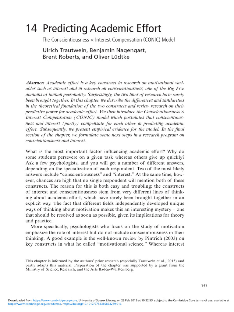 14 Predicting Academic Effort: Ulrich Trautwein, Benjamin Nagengast ...