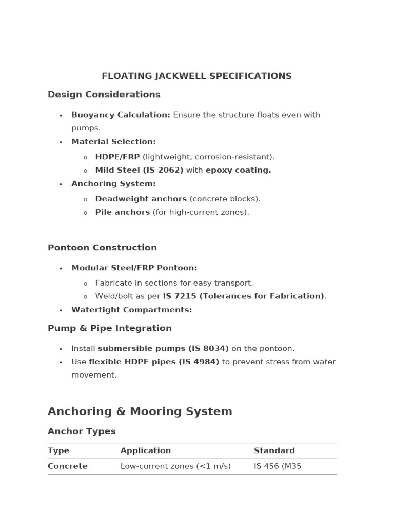 FLOATING JACKWELL SPECIFICATIONS | PDF