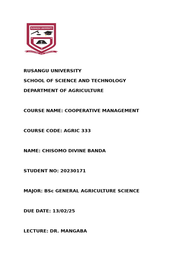 ASS1 Cooperative Management 1 FINAL DRAFT | PDF | Cooperative | Governance