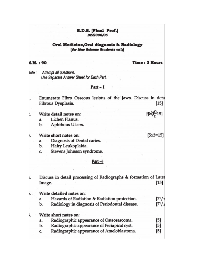 (Www.entrance-exam.net)-BFUHS- B.D.S. (Final Prof.) Oral Medicine, Oral Diagnosis and Radiology ...
