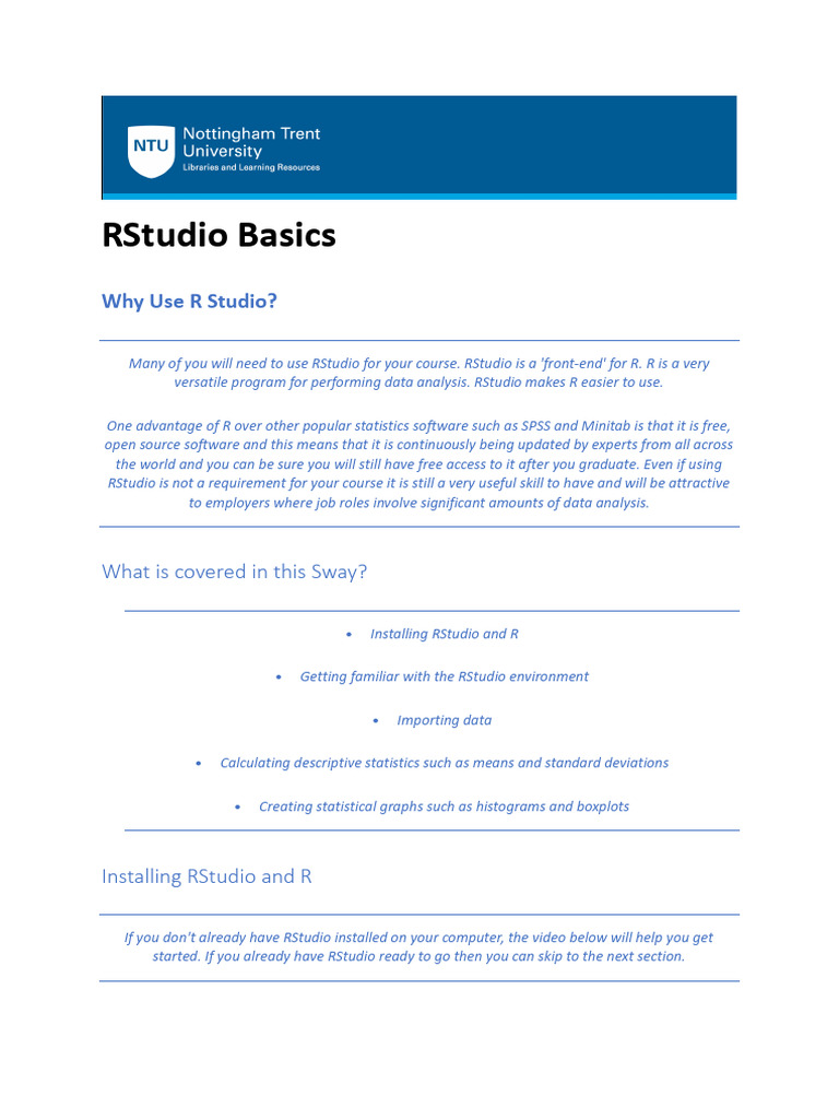 RStudio Basics for Beginners Guide | PDF | Computing | Software