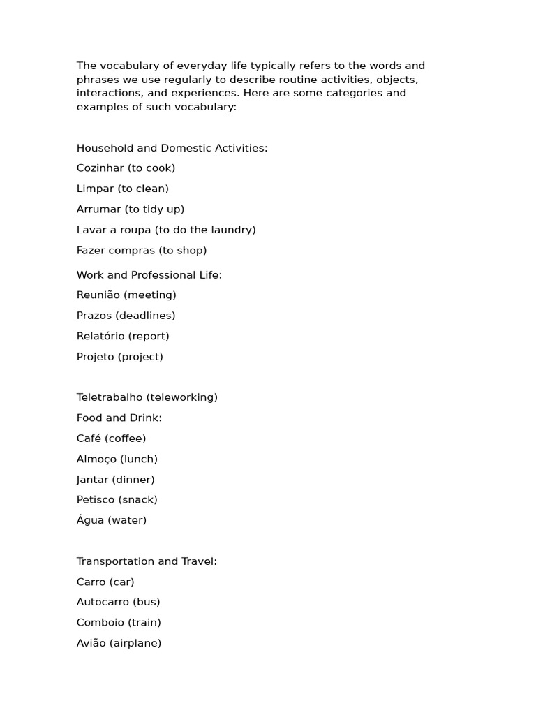 The Vocabulary of Everyday Life | PDF