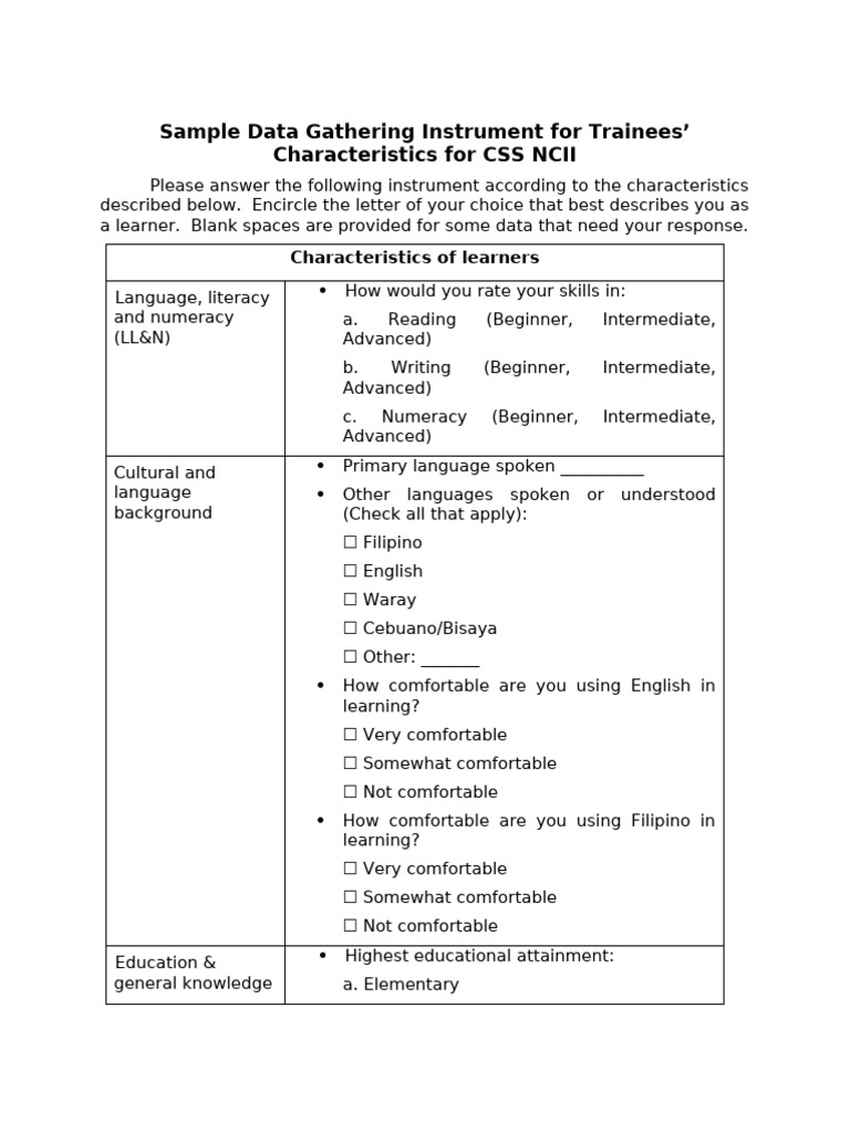 Data Gathering Instrument | PDF | Learning | Cognition
