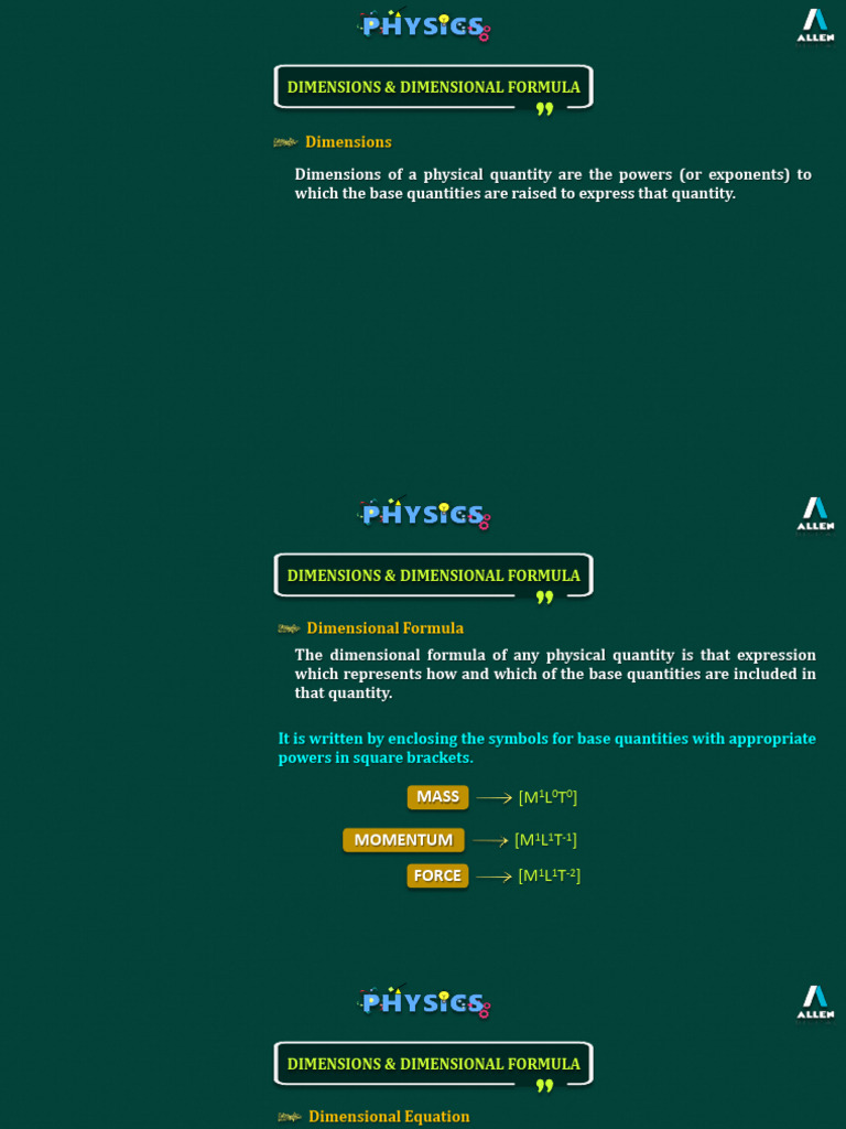 UNIT-3 Dimensions of Physical Quantities | PDF | Force | Acceleration