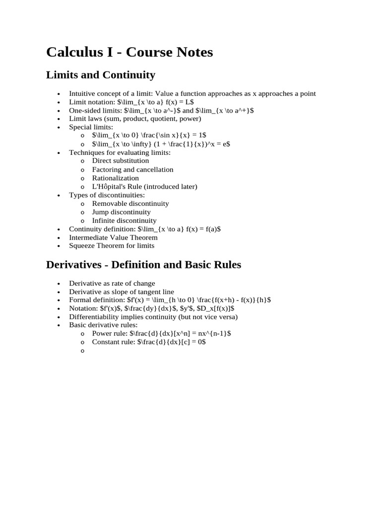 Calculus I | PDF