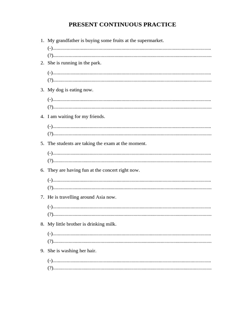 Present Continuous Practice | PDF