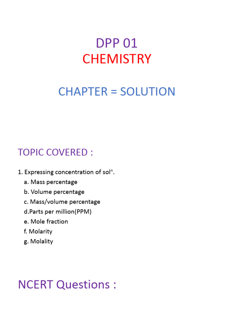 DPP 01 Chemistry Solution | PDF