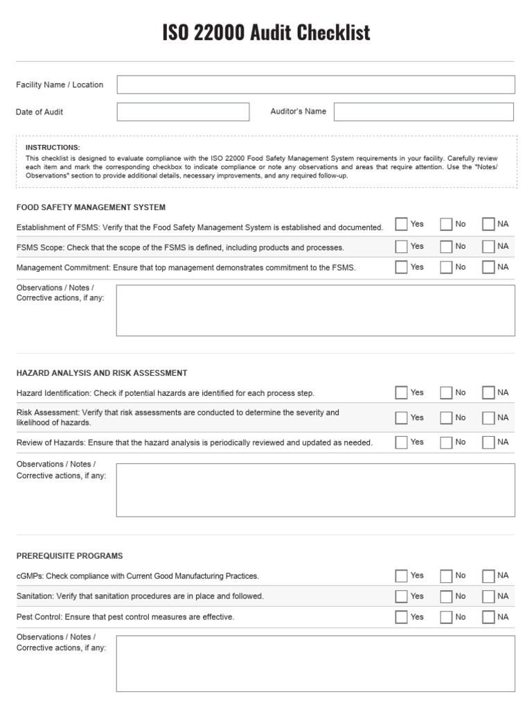 ISO 22000 Audit Checklist | PDF | Audit | Risk Assessment