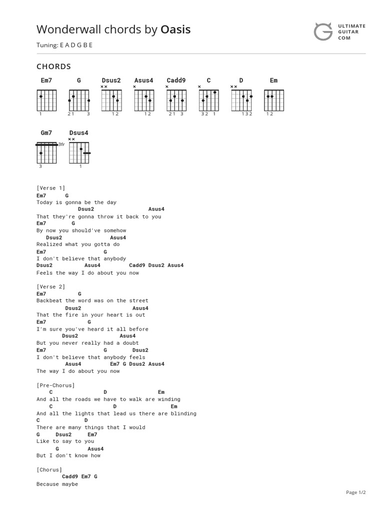 Wonderwall Chords Ver 8 by Oasistabs Ultimate Guitar Archive | PDF ...
