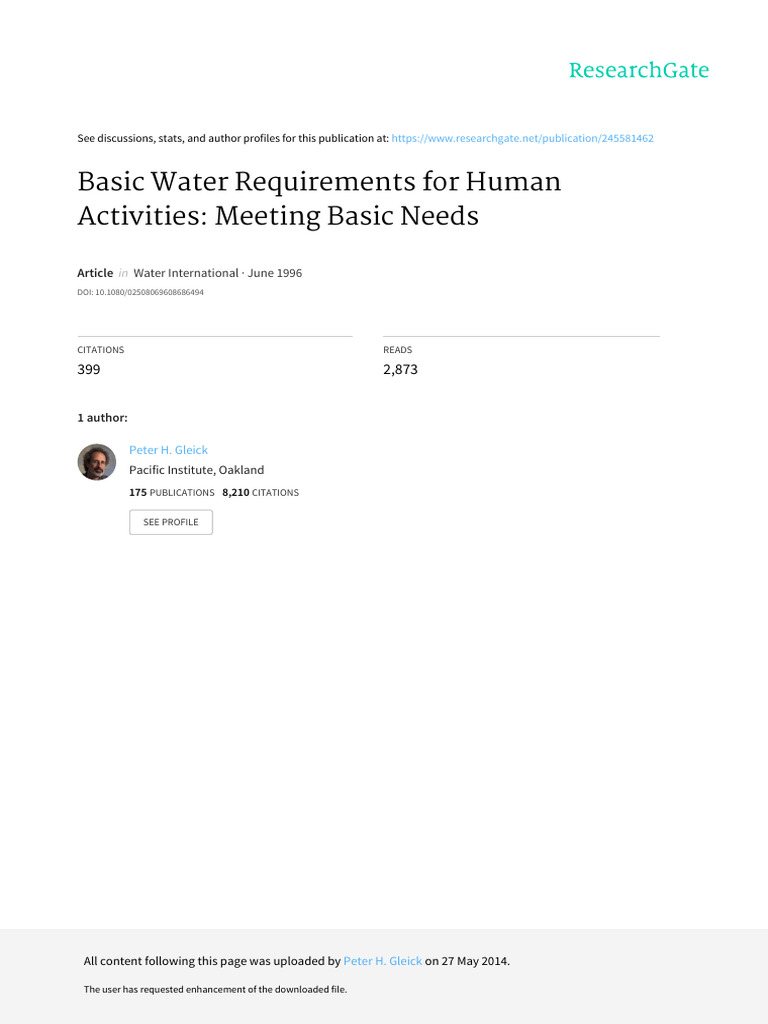 Water Needs for Human Activities | PDF