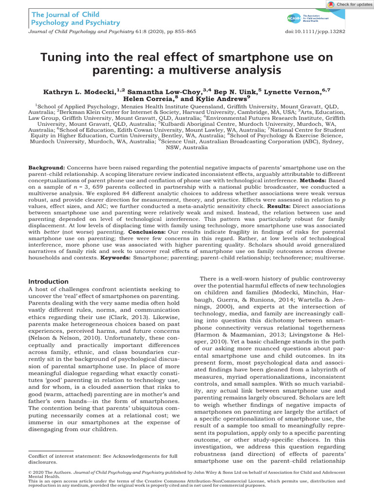 Child Psychology Psychiatry - 2020 - Modecki - Tuning Into the Real ...