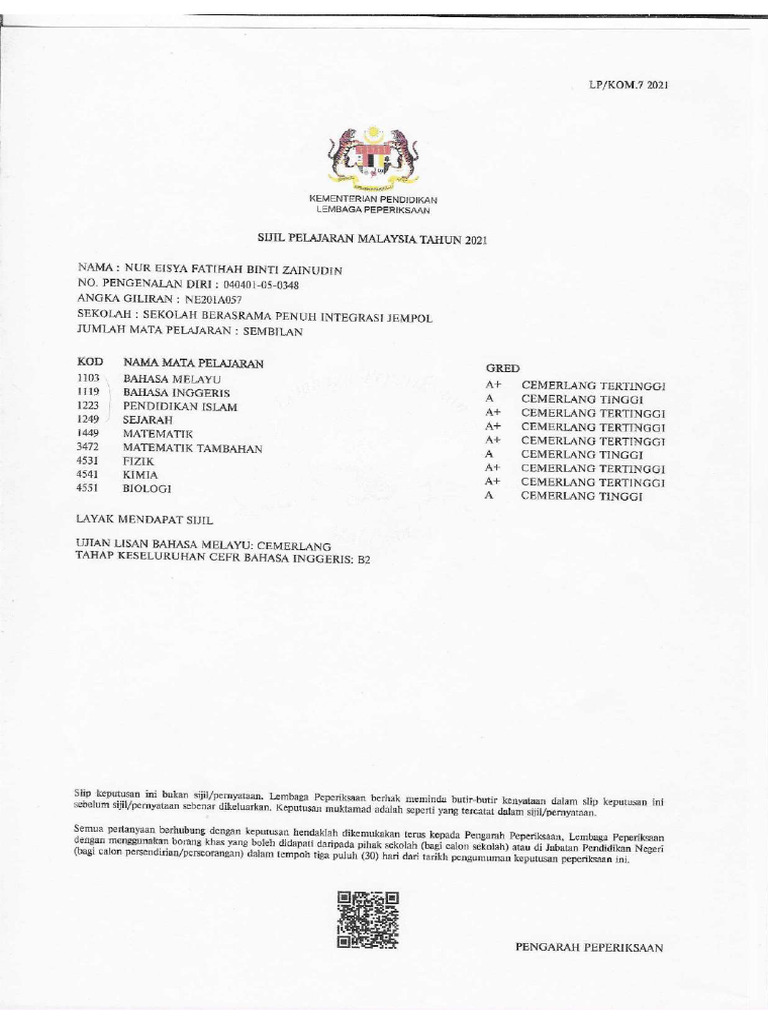 Sijil SPM Merged | PDF