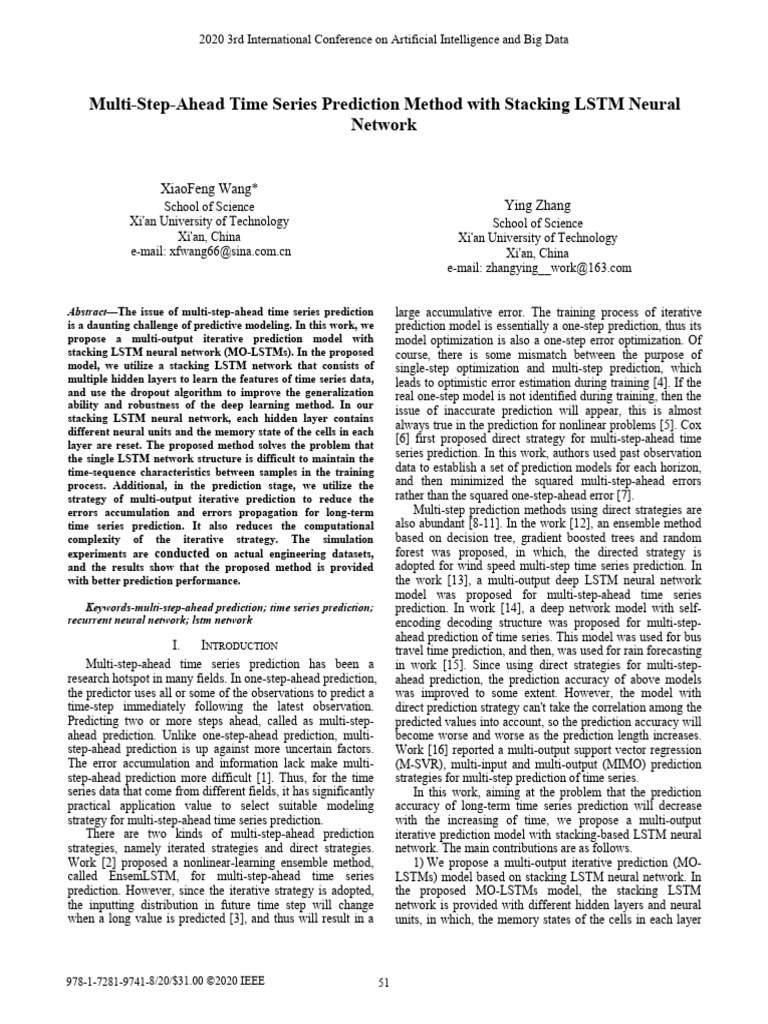 Multi-Step-Ahead Time Series Prediction Method With Stacking LSTM Neural Network | PDF ...