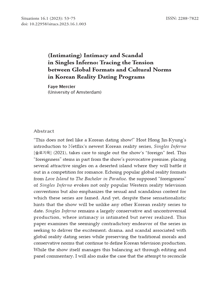 (Intimating) Intimacy and Scandal in Singles Inferno Tracing the Tension between Global Formats ...