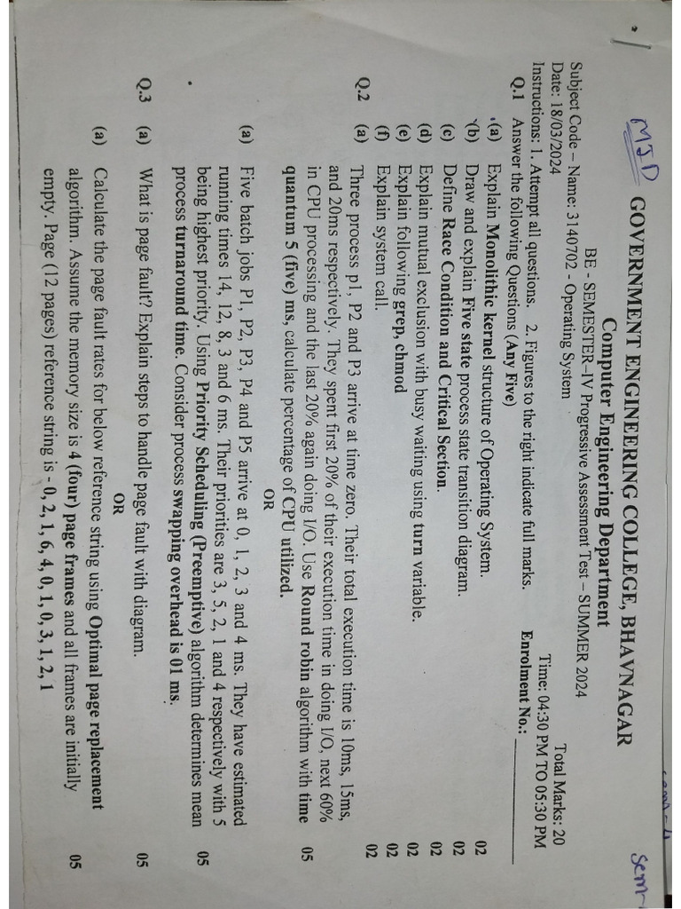 Previous Year Mid Paper | PDF