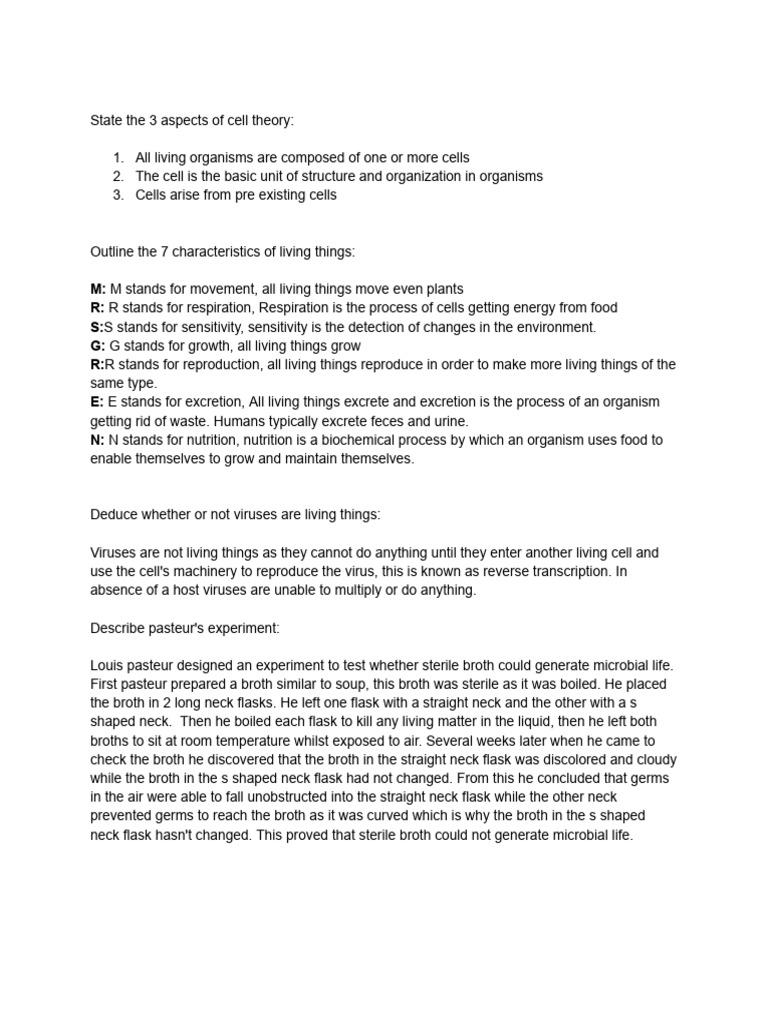 Bio Unit 1 3 and 4 Notes | PDF | Digestion | Cell (Biology)