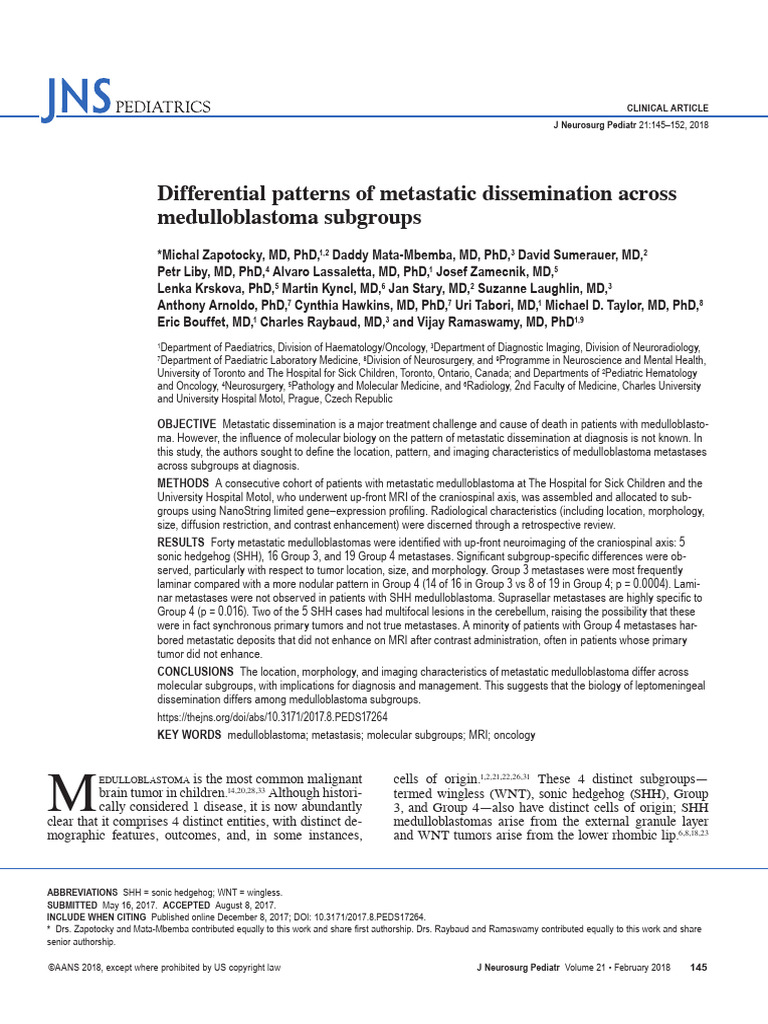 MB JNS Metastatic Pattern | PDF | Metastasis | Medical Specialties