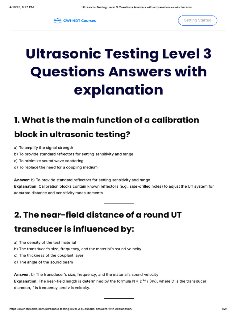 Ultrasonic Testing Level 3 Q&A Guide | PDF | Ultrasound | Refraction
