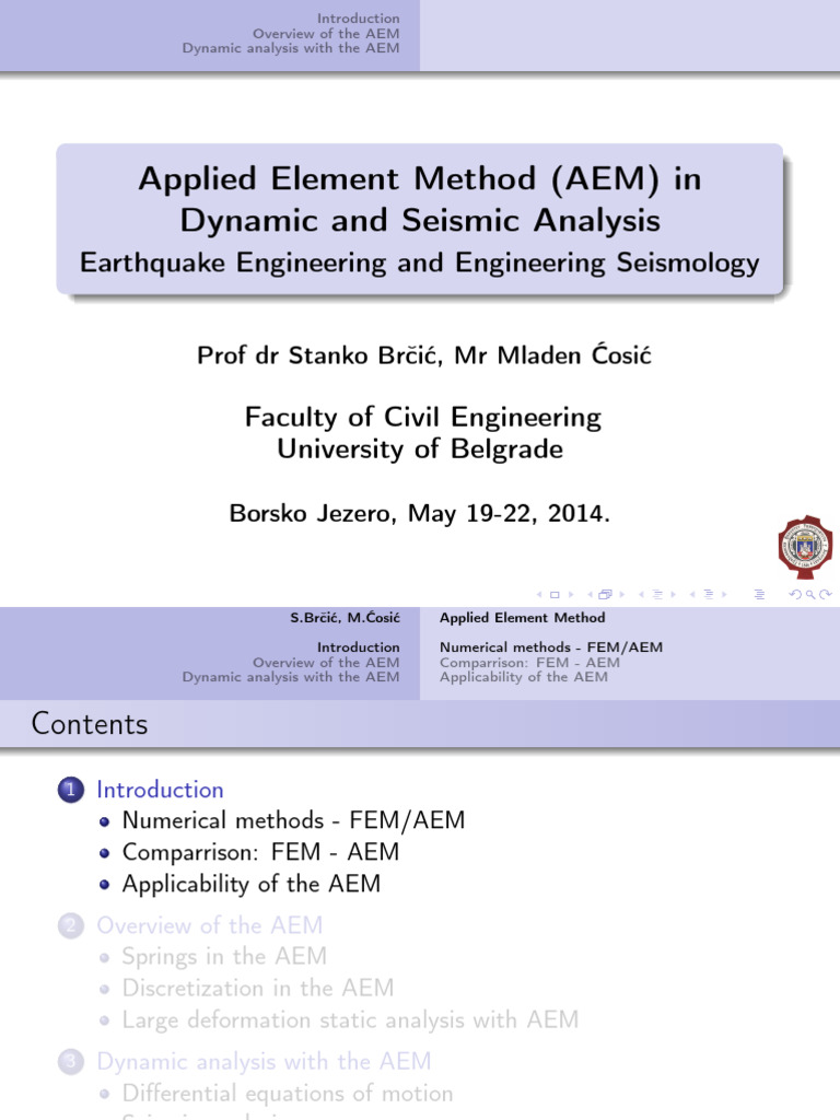 Applied Element Method AEM in Dynamic and Seismic Analysis Earthquake | PDF | Finite Element ...