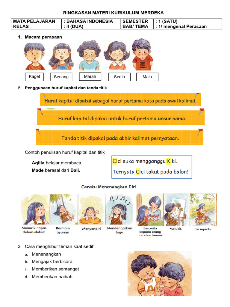 Ringkasan Materi Bahasa Indonesia Kelas 2sd/mi Semester 1 | PDF