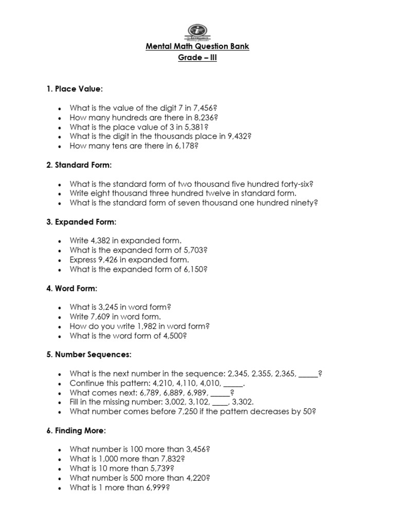 Mental Math - Question Bank | PDF | Shape | Triangle
