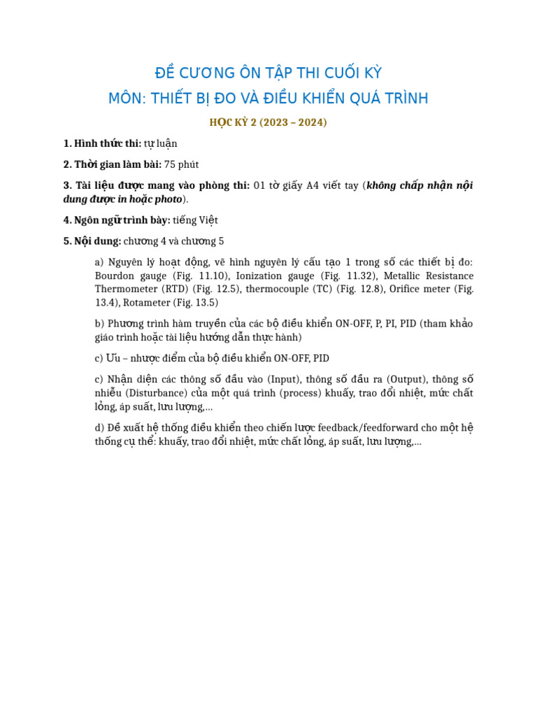 De cuong on tap_CK_TBDVDK_2024 | PDF