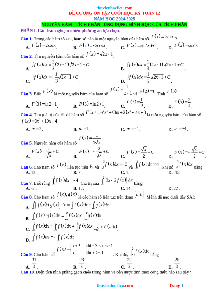 Thuvienhoclieu.com de Cuong on Tap Cuoi HK2 Toan 12 KNTT 24 25 | PDF