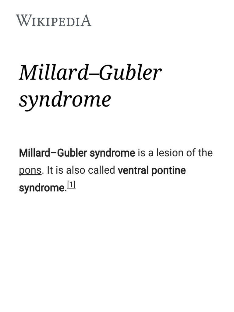 Millard-Gubler Syndrome - Wikipedia | PDF