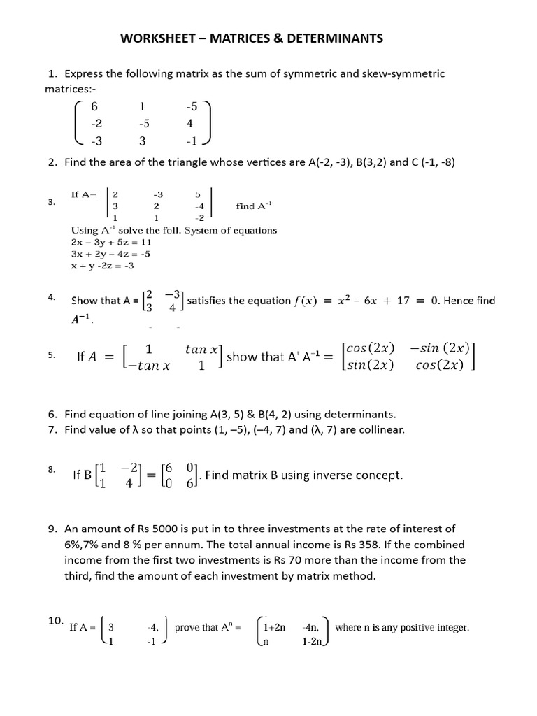 Worksheet-Matrix Determinant | PDF