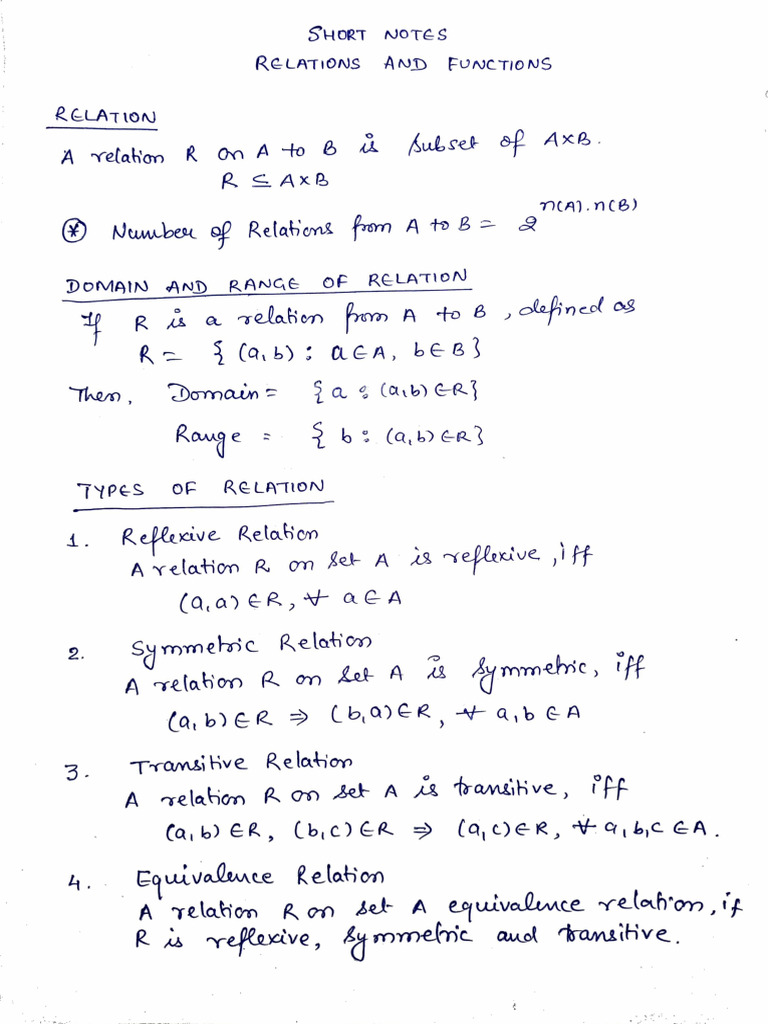 Relation & Function Concept Notes | PDF