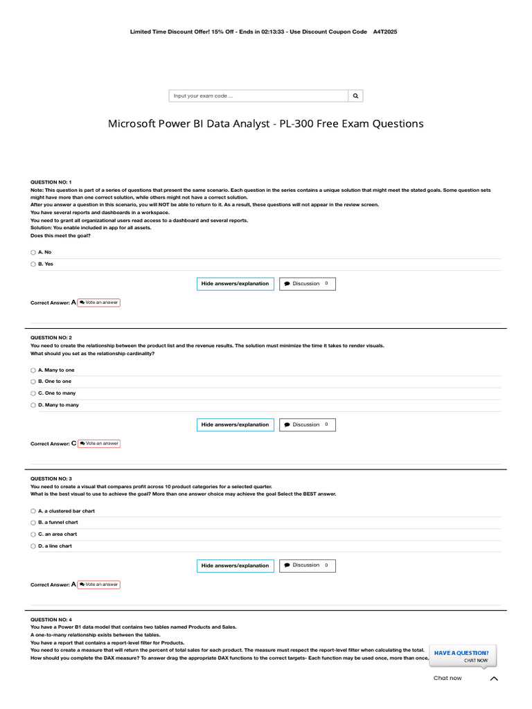PL-300 Power BI Exam Questions PDF | PDF | Table (Database ...